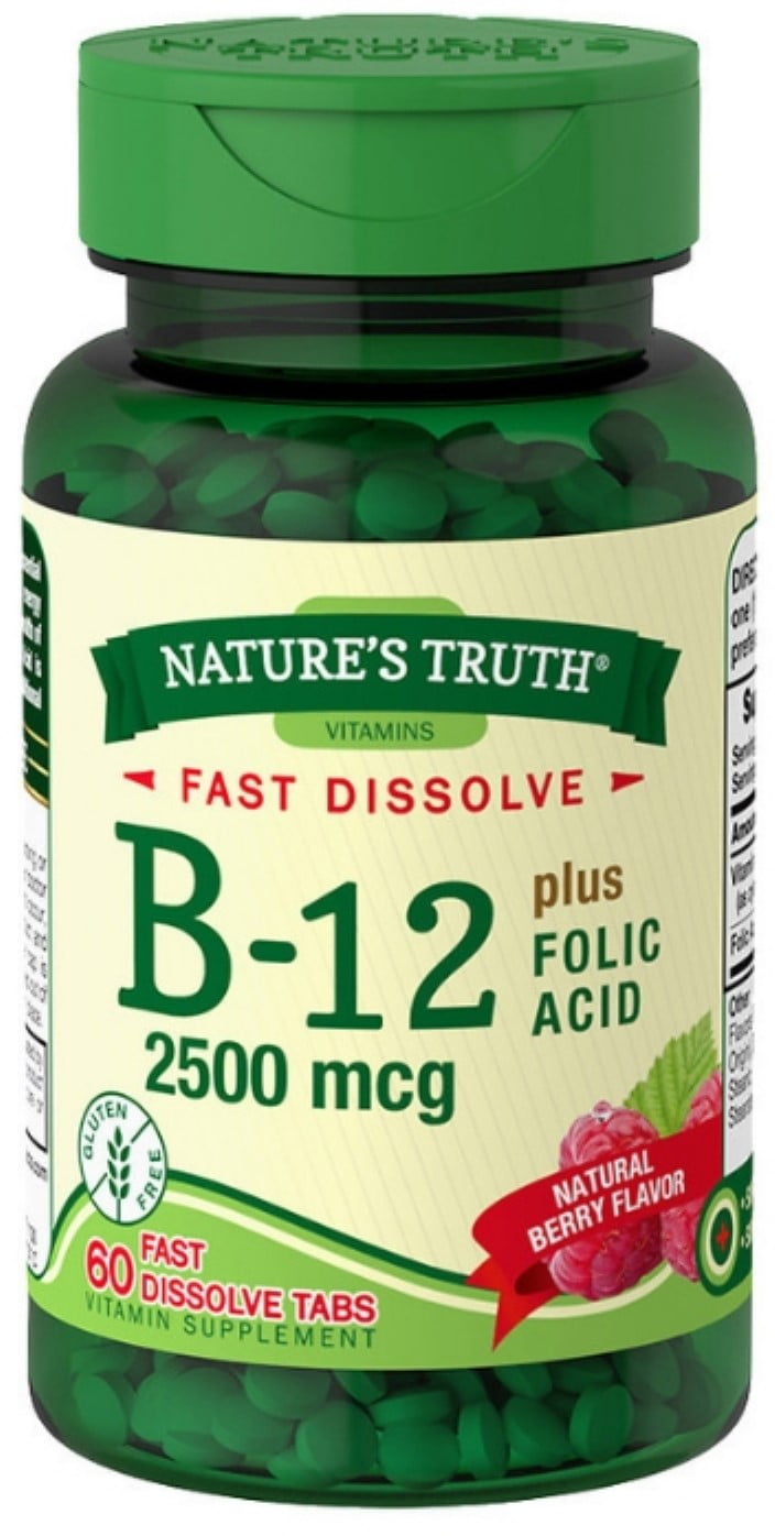 Nature's Truth Vitamin B-12 Plus Folic Acid, 2500 mg, 60 Count ...
