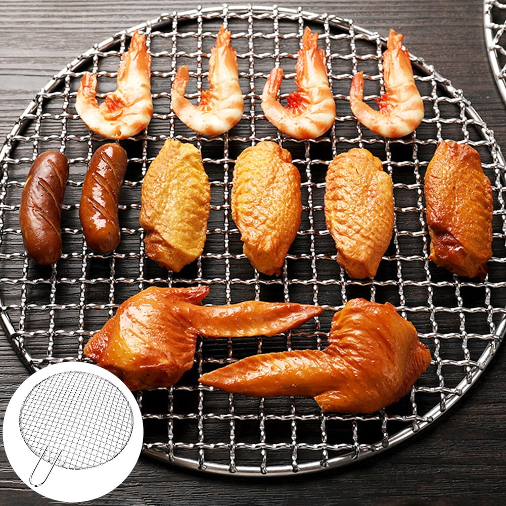 NUZYZ Round Stainless Steel BBQ Grill Roast Mesh Net Non-stick Baking ...