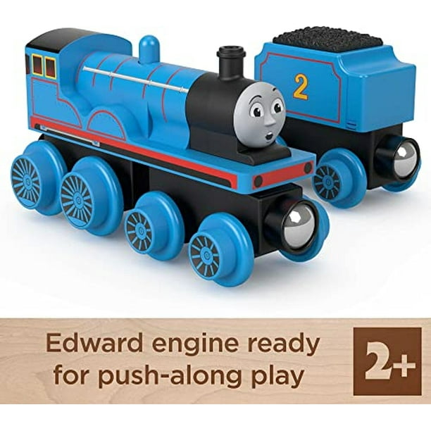 Thomas & Friends Fisher-Price Ferrocarril de madera Edward Motor y coche de carbón, tren d ...
