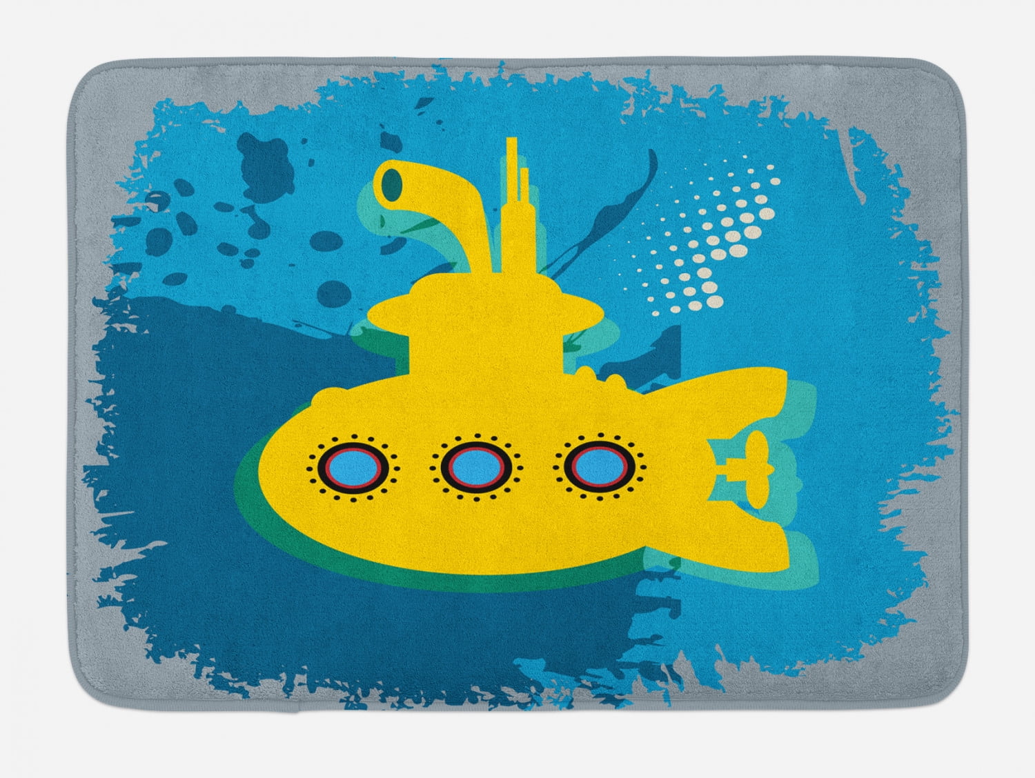 Yellow Submarine Bath Mat, An Illustration of a Submarine Bubbles Under ...