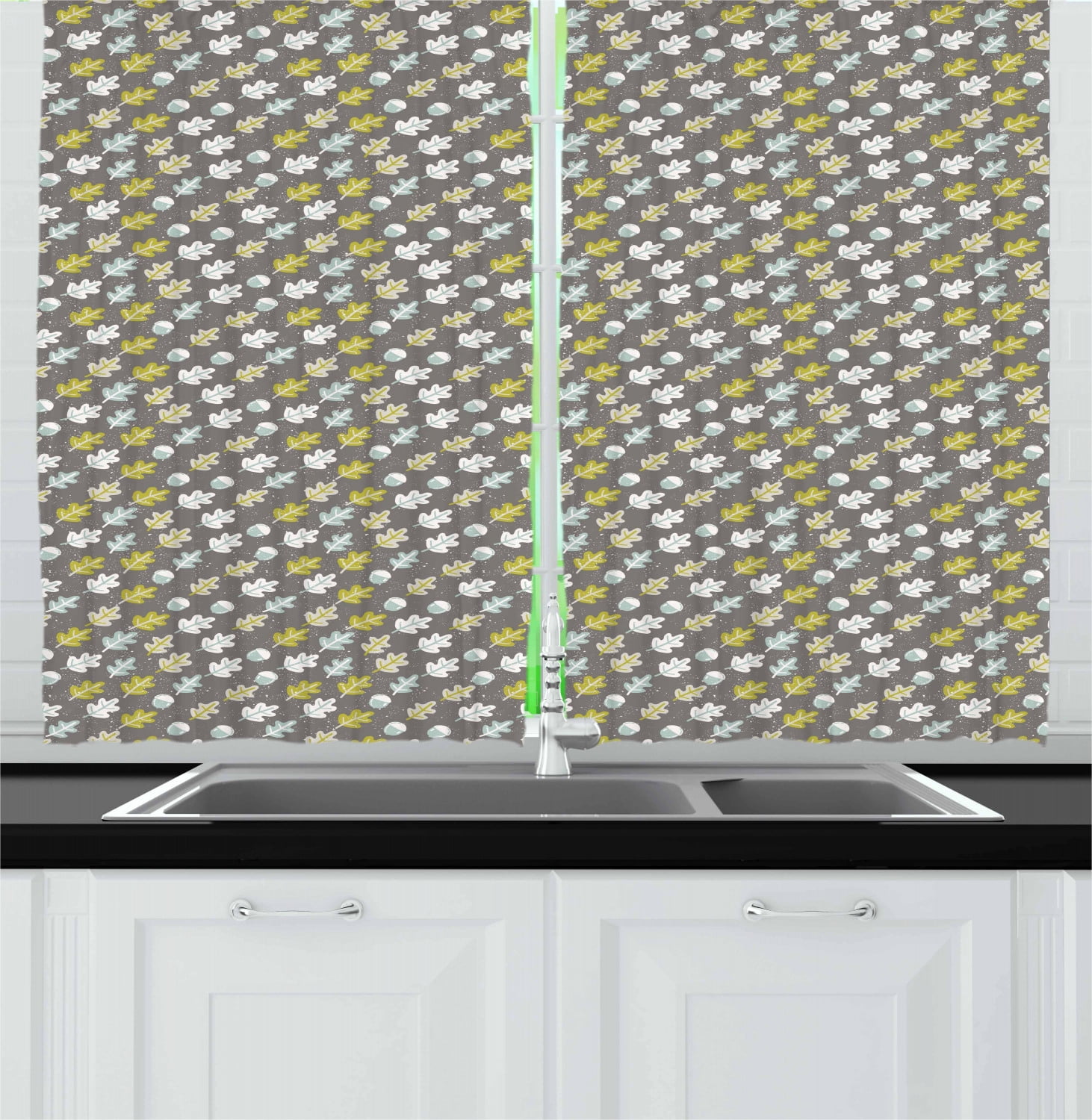 Acorn Curtains 2 Panels Set, Simplistic Flat Art Autumn Flora Pattern ...