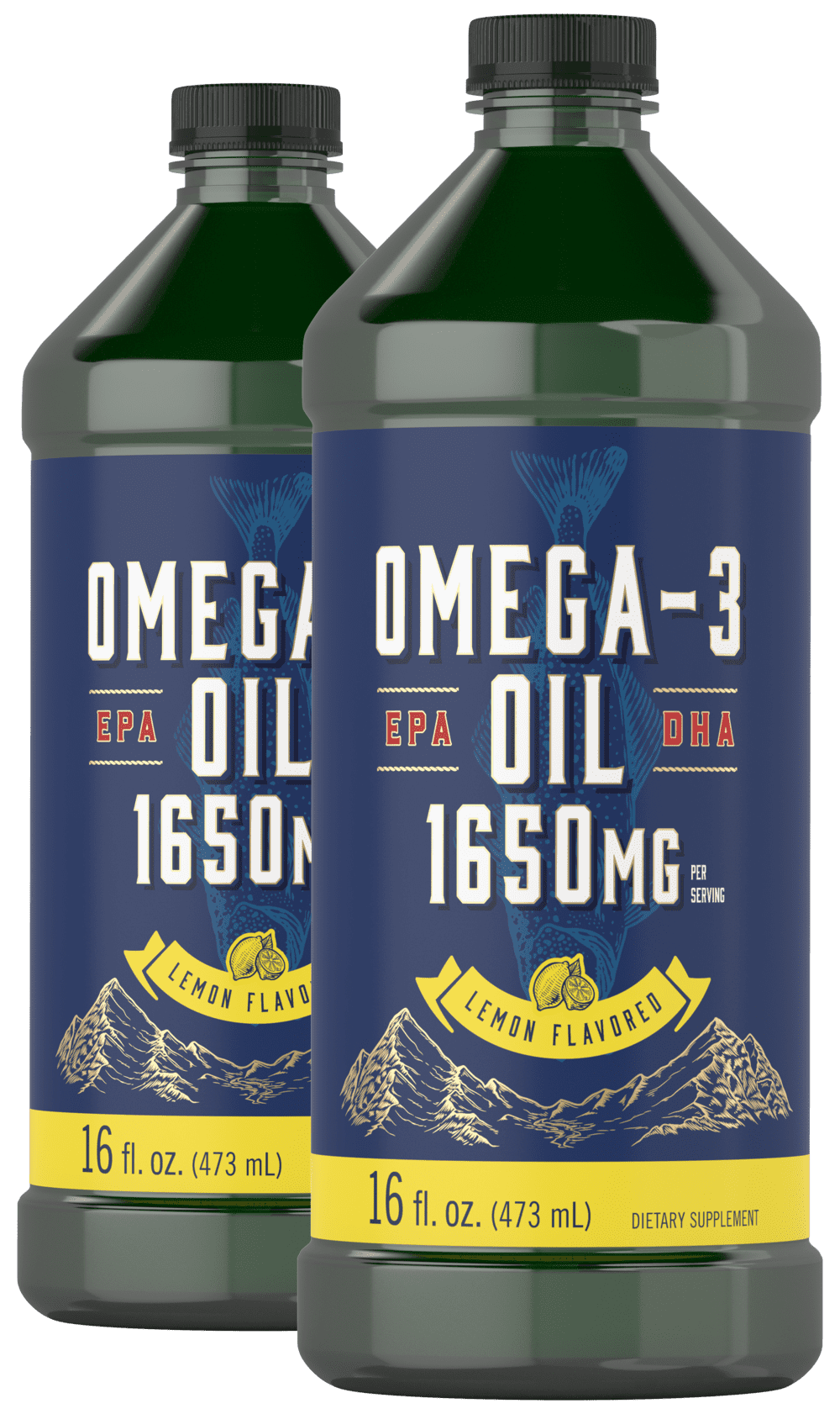 Omega 3 Fish Oil | 1650mg | 32 fl oz (2 x 16oz Bottles) | Lemon Flavor ...