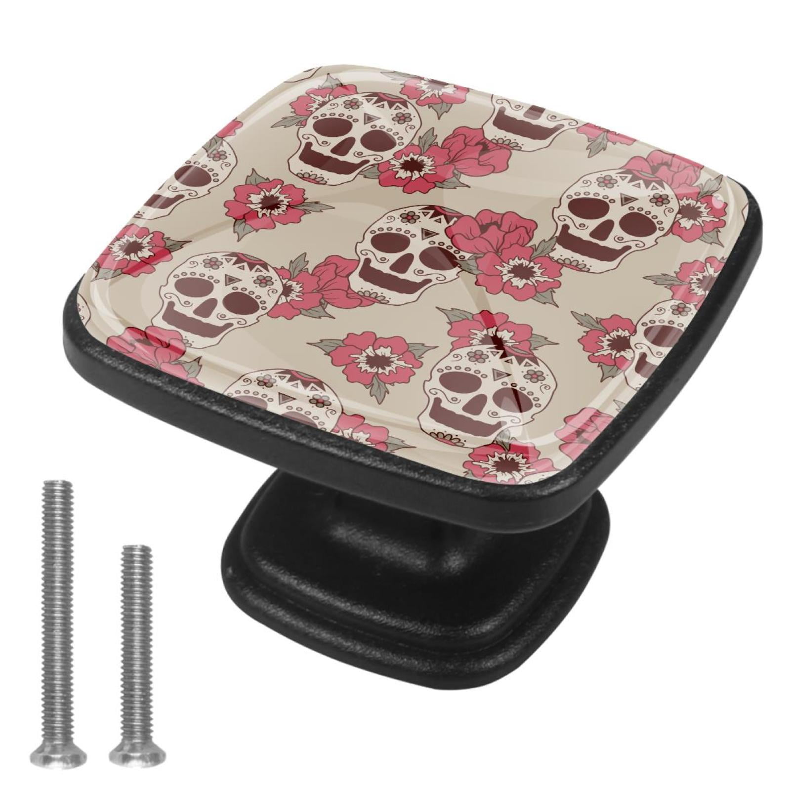 4 Pcs Cabinet Handle Drawer Pulls Skull Knobs with Screws Square ...