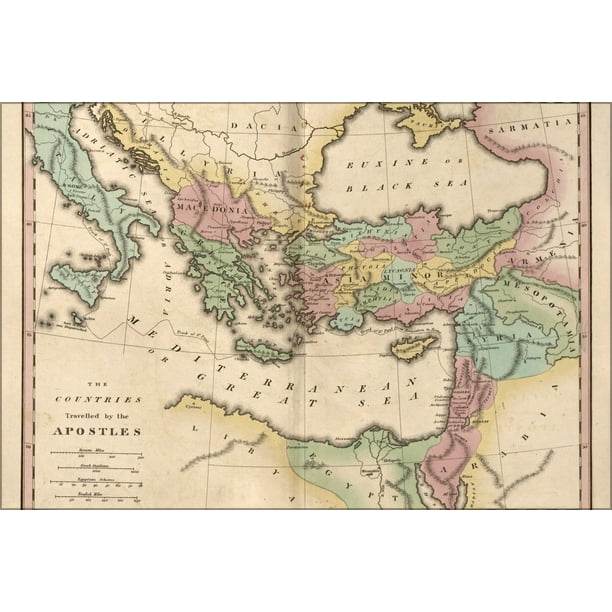 24"x36" Gallery Poster, bible map of travels of the Apostles 1826 ...
