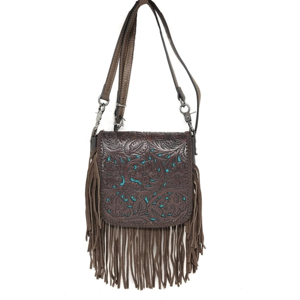 Western Genuine Leather Cowgirl Crossbody Messenger Fringe Laser Cut ...