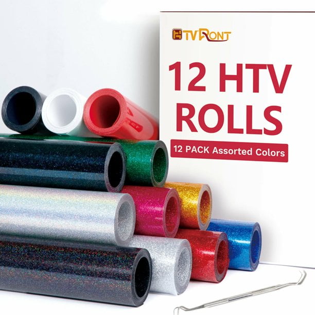 HTVRONT Glitter and HTV Vinyl Bundle 12 Rolls - 9x Glitter Heat ...