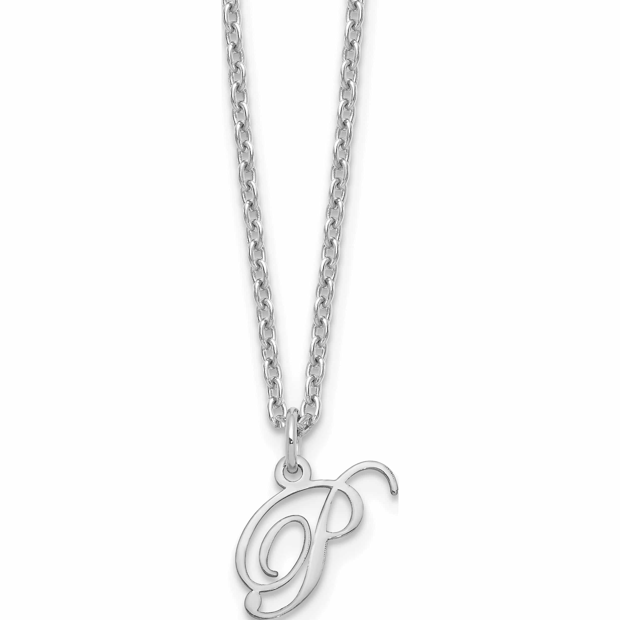 Sterling Silver Rhodium-Plated Letter P Initial Necklace Made In India ...