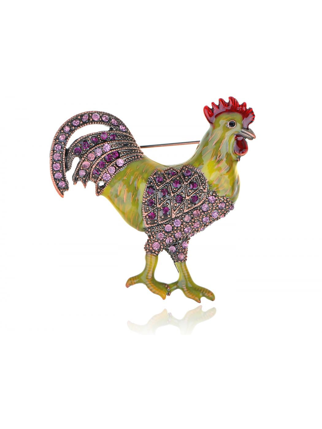 Purple Green Enamel Crystal Rhinestone Chicken Hen Rooster Farm Pin ...