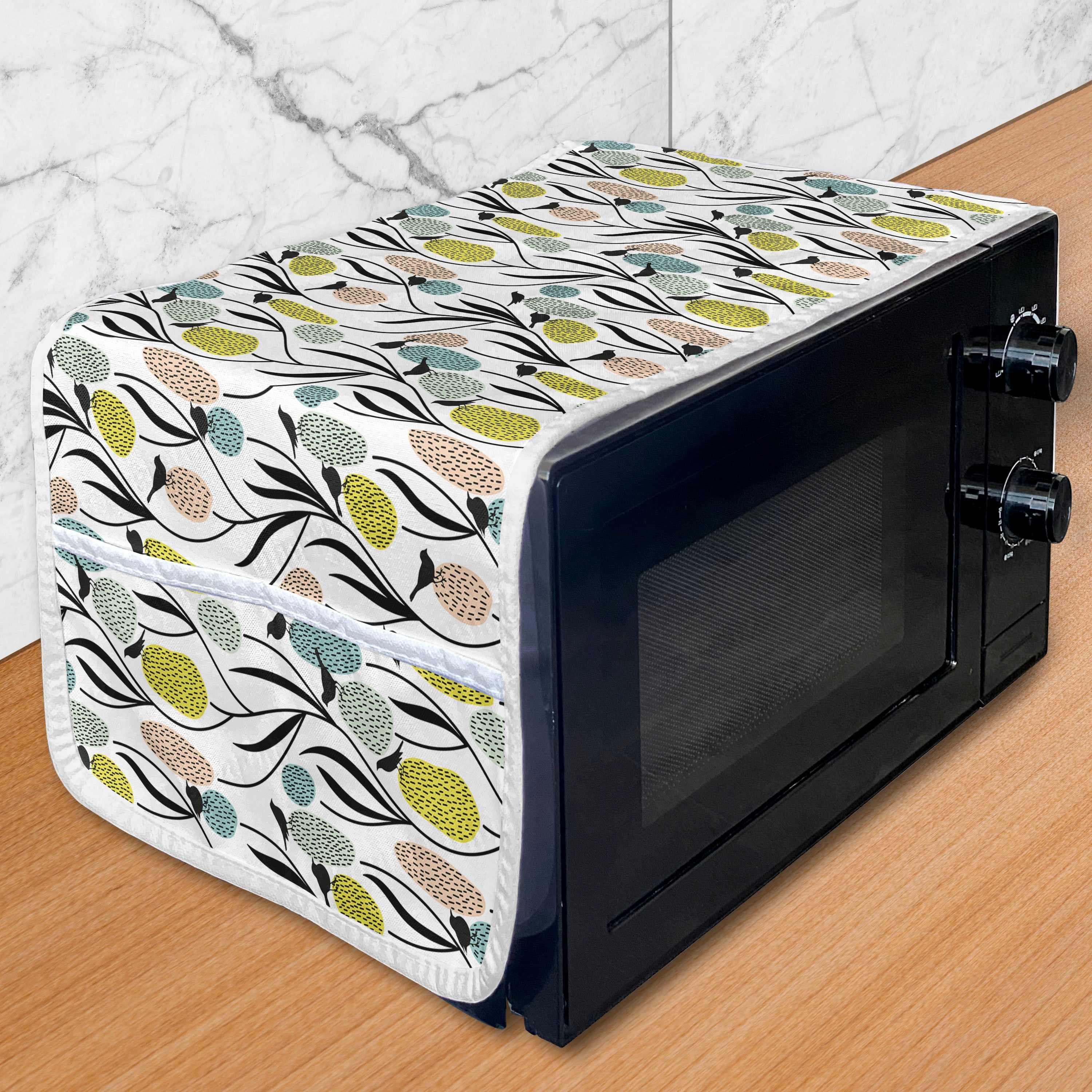 Spring Microwave Oven Cover, Abstract Botanical Pattern with Bird ...