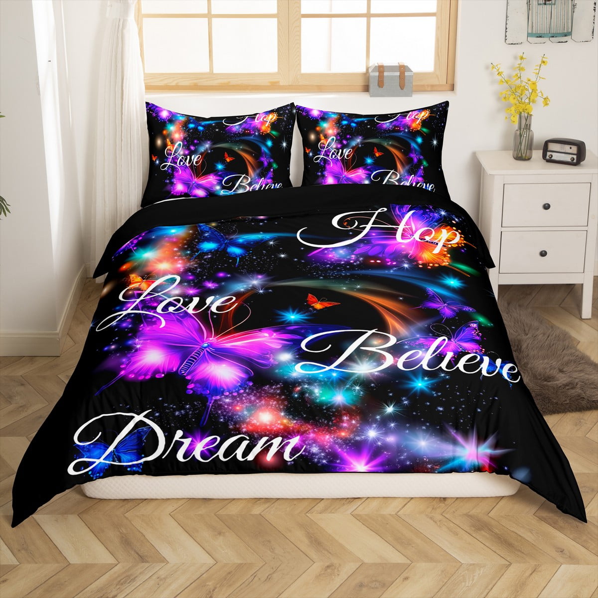 Click here for Erosebridal Neon Butterfly Duvet Cover Queen  Star... prices