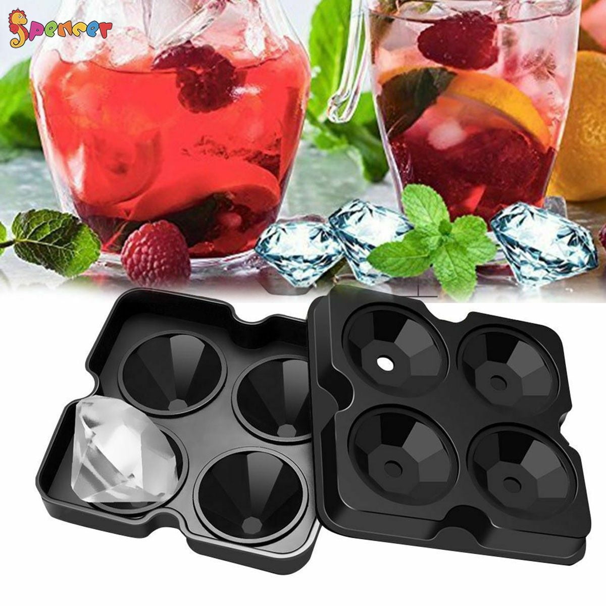Spencer 1PC Diamond Ice Cube Mold Tray, Reusable Silicone Ice Cube ...