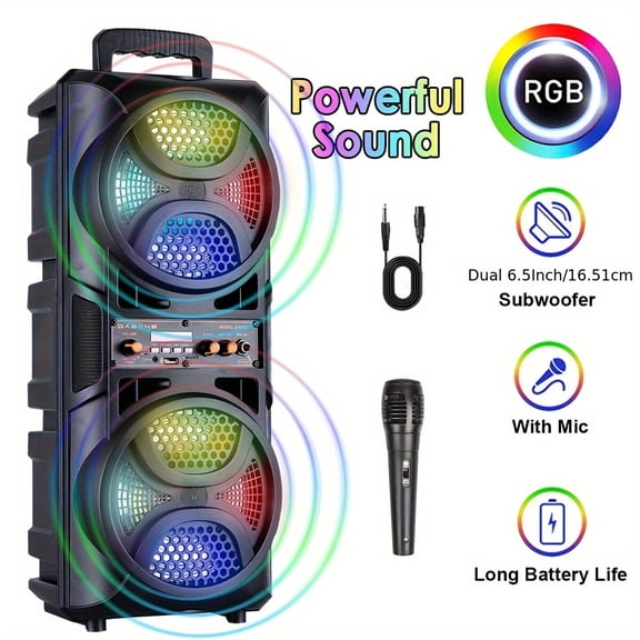 Dual 6.5" Woofer Portable Wireless Party Speaker Subwoofer Heavy Bass ...