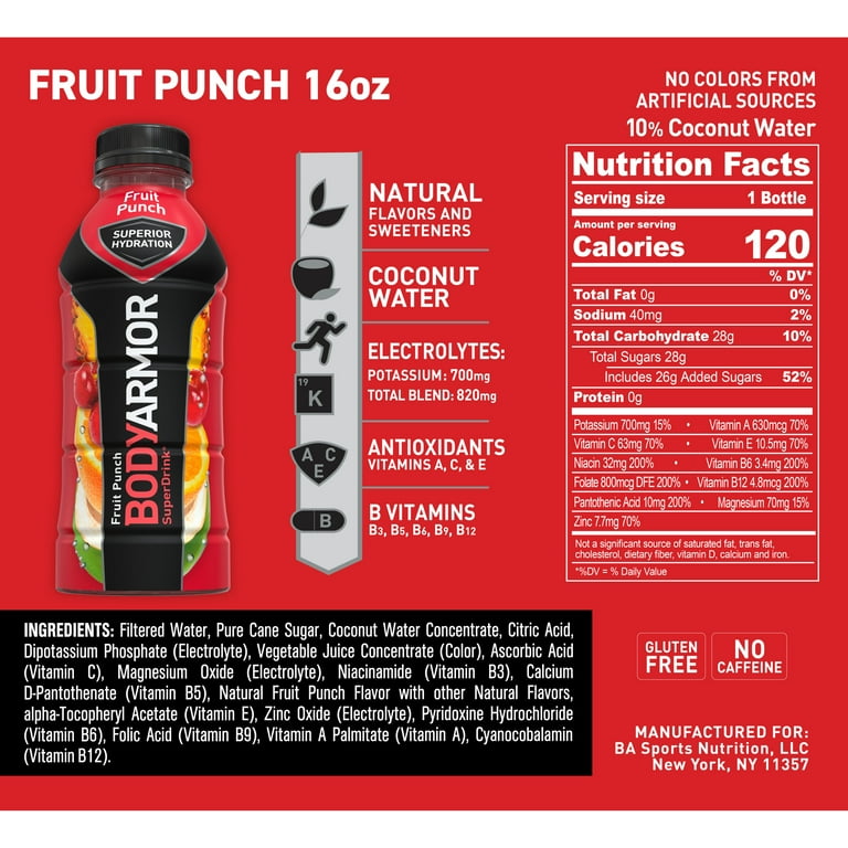 Sports Drink Nutrition Label
