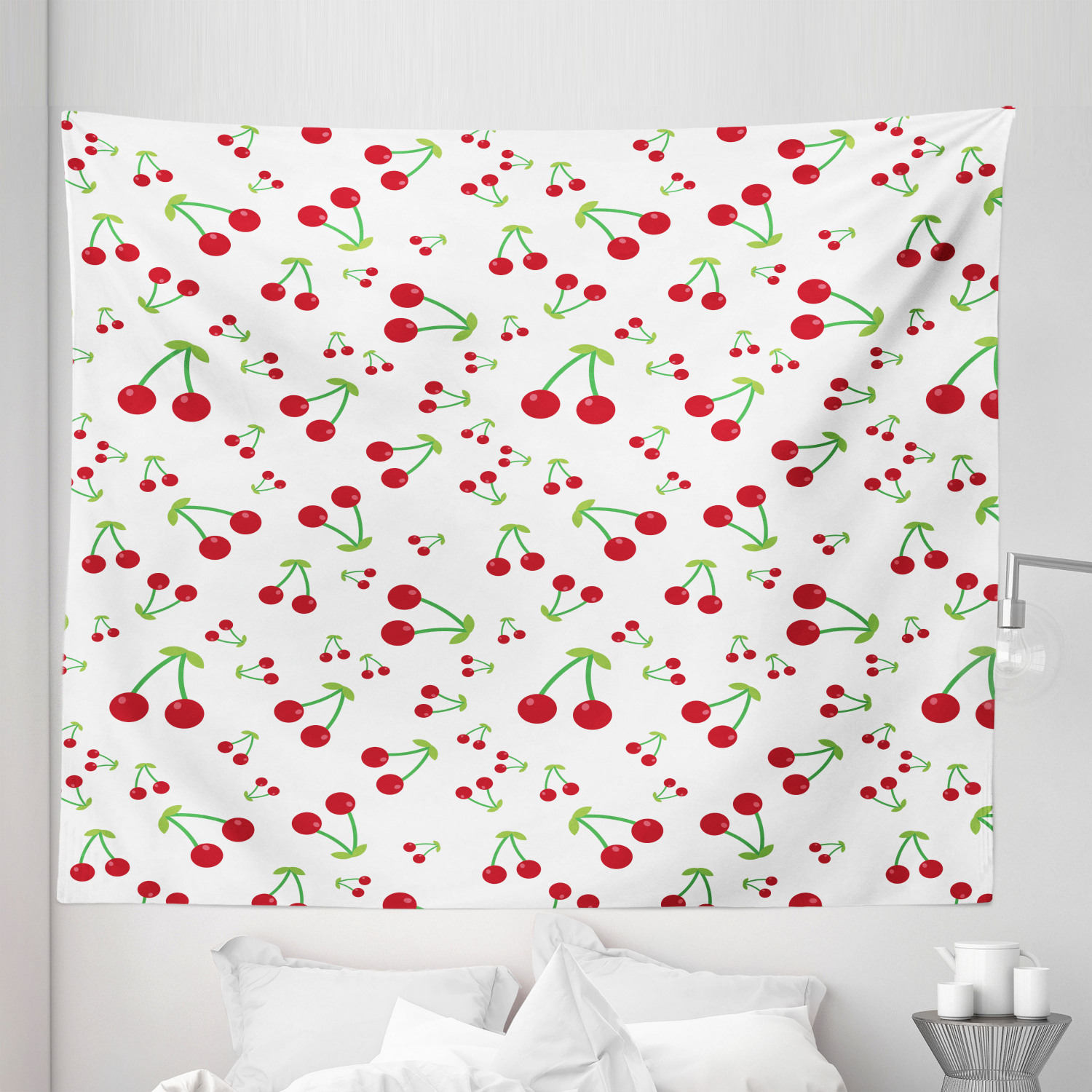 Cherry Tapestry, Simplistic Layout of Fruit Pattern in Irregular Sizes ...