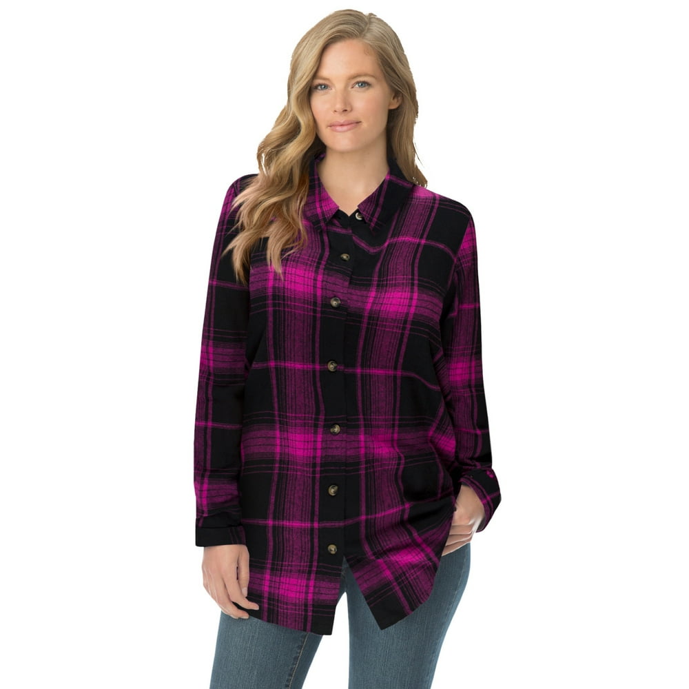Woman Within - Woman Within Women's Plus Size Classic Flannel Shirt ...
