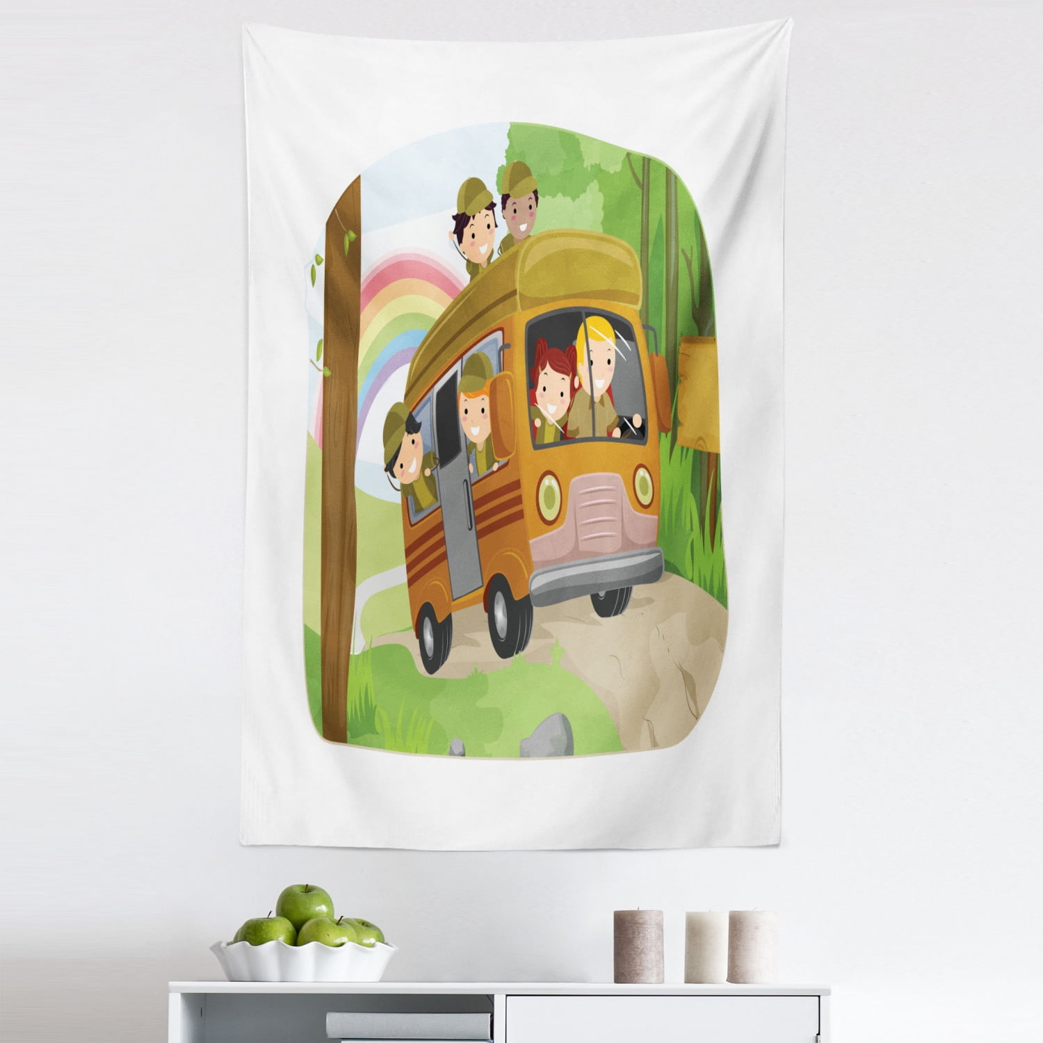 Camper Tapestry, Scouts Going Camping Cartoon Outdoor Adventure Themed ...