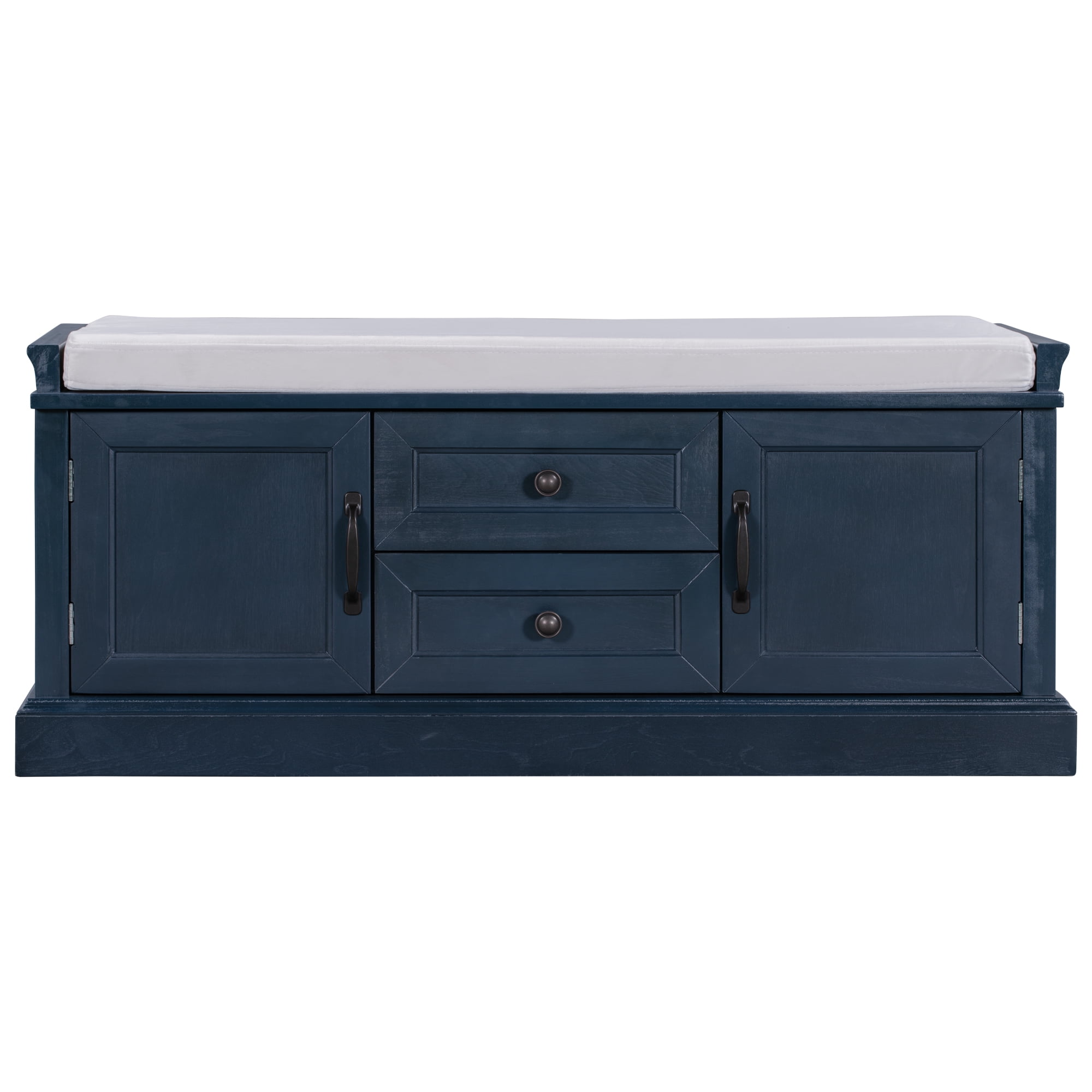 Antique Navy Storage Bench with Drawers & Cabinets for Living Room ...