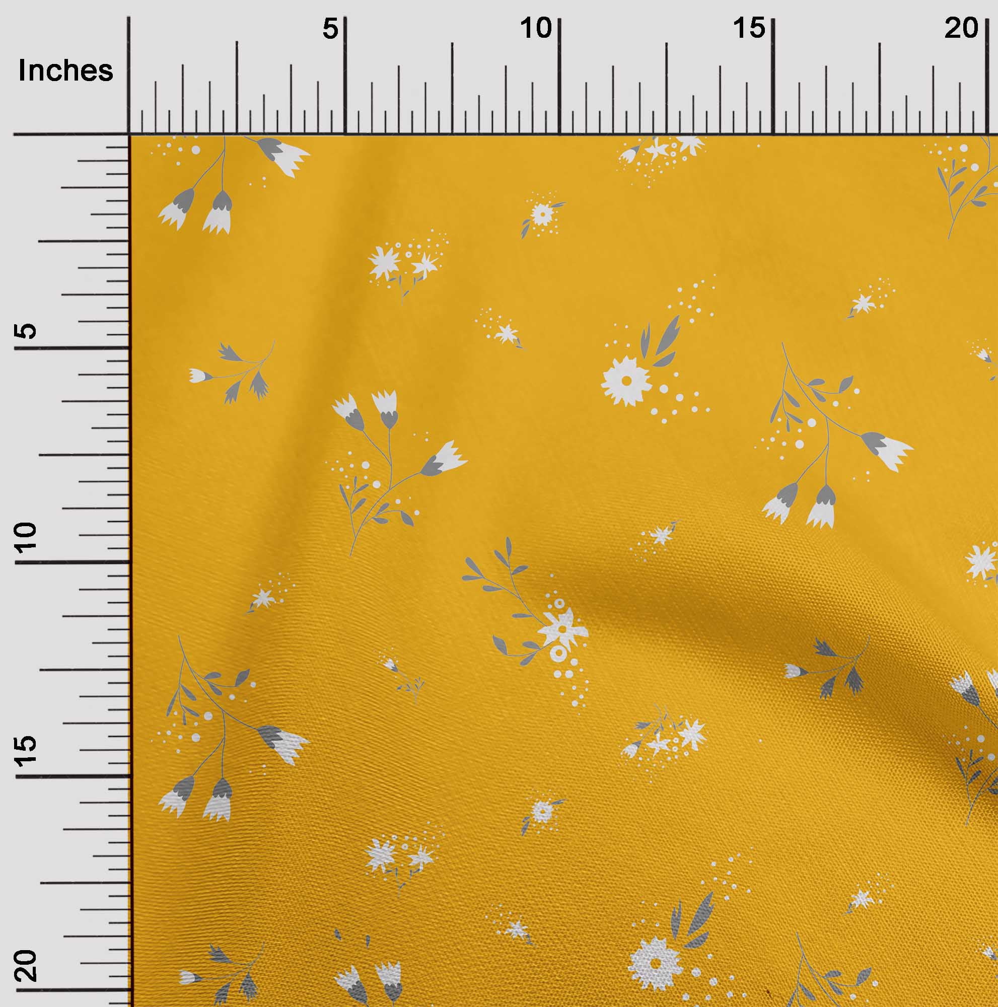 oneOone Viscose Chiffon Yellow Fabric Leaves & Flowers Floral Fabric ...
