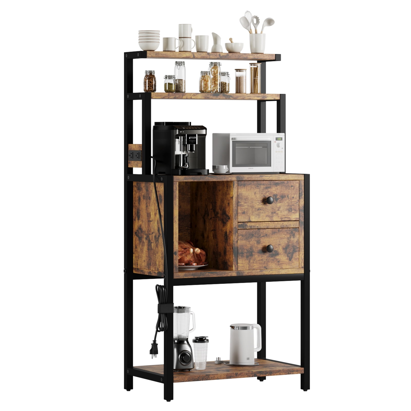 Bakers Rack with Power Outlet, Coffee Bar Table, Kitchen Sideboard ...