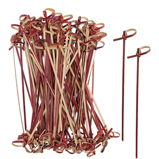 200 Pack Red Flowers Bamboo Knot Skewers, 6 Inch Bamboo Twisted End ...