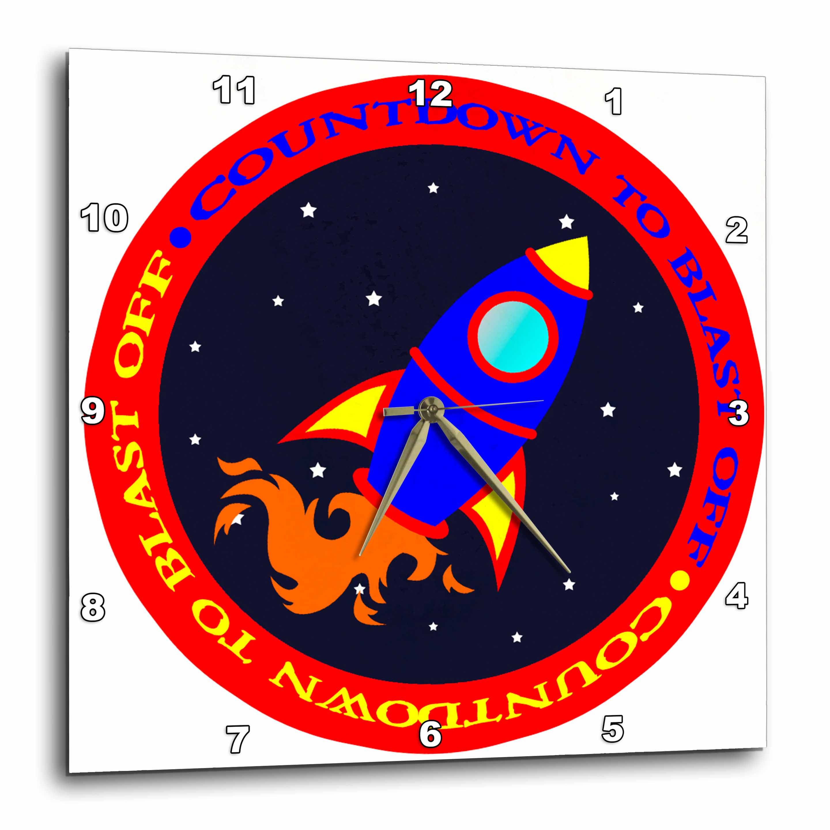 3dRose Countdown to Take Off Cute Rocket Ship Red and Blue - Wall Clock ...