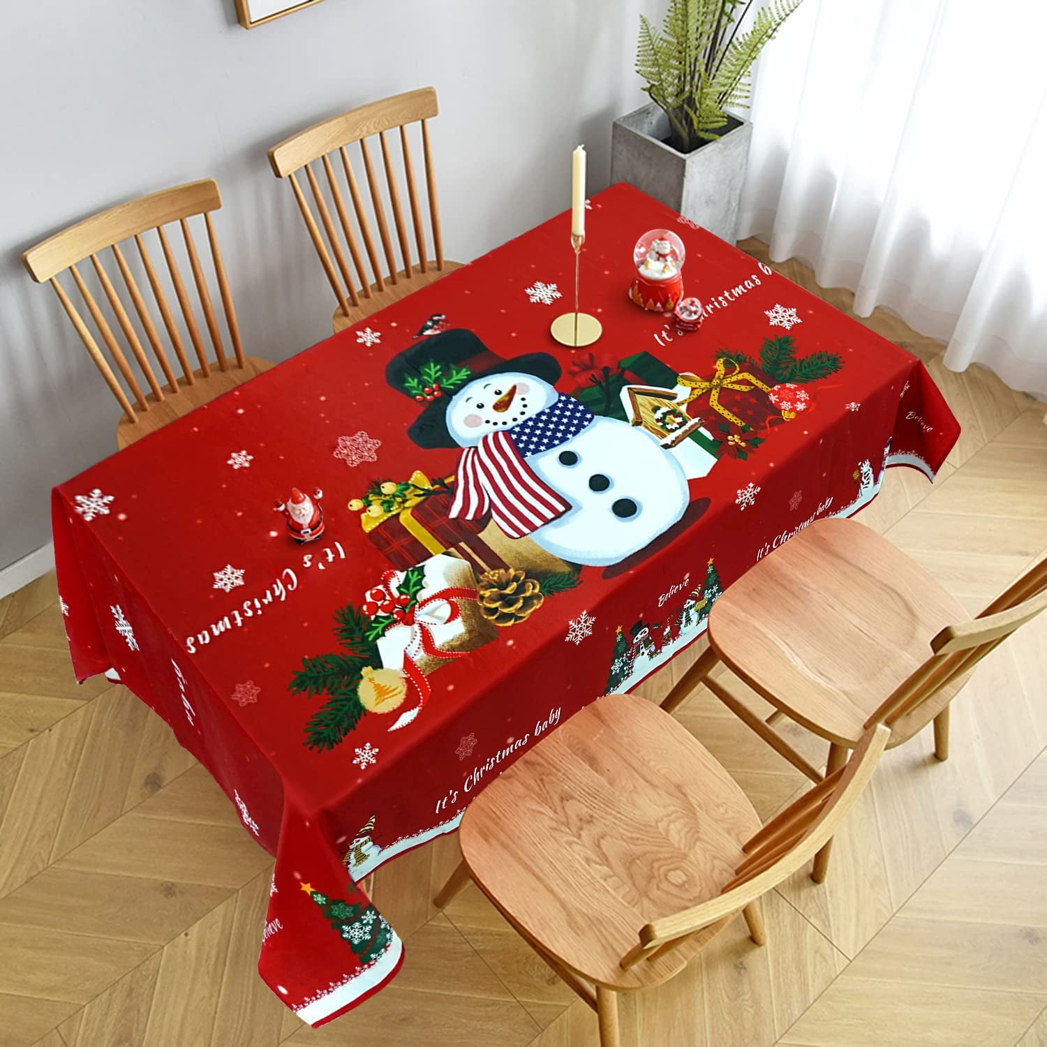 Virtumob Christmas Tablecloth Rectangle 60 x 84 inch Believe Snowman ...