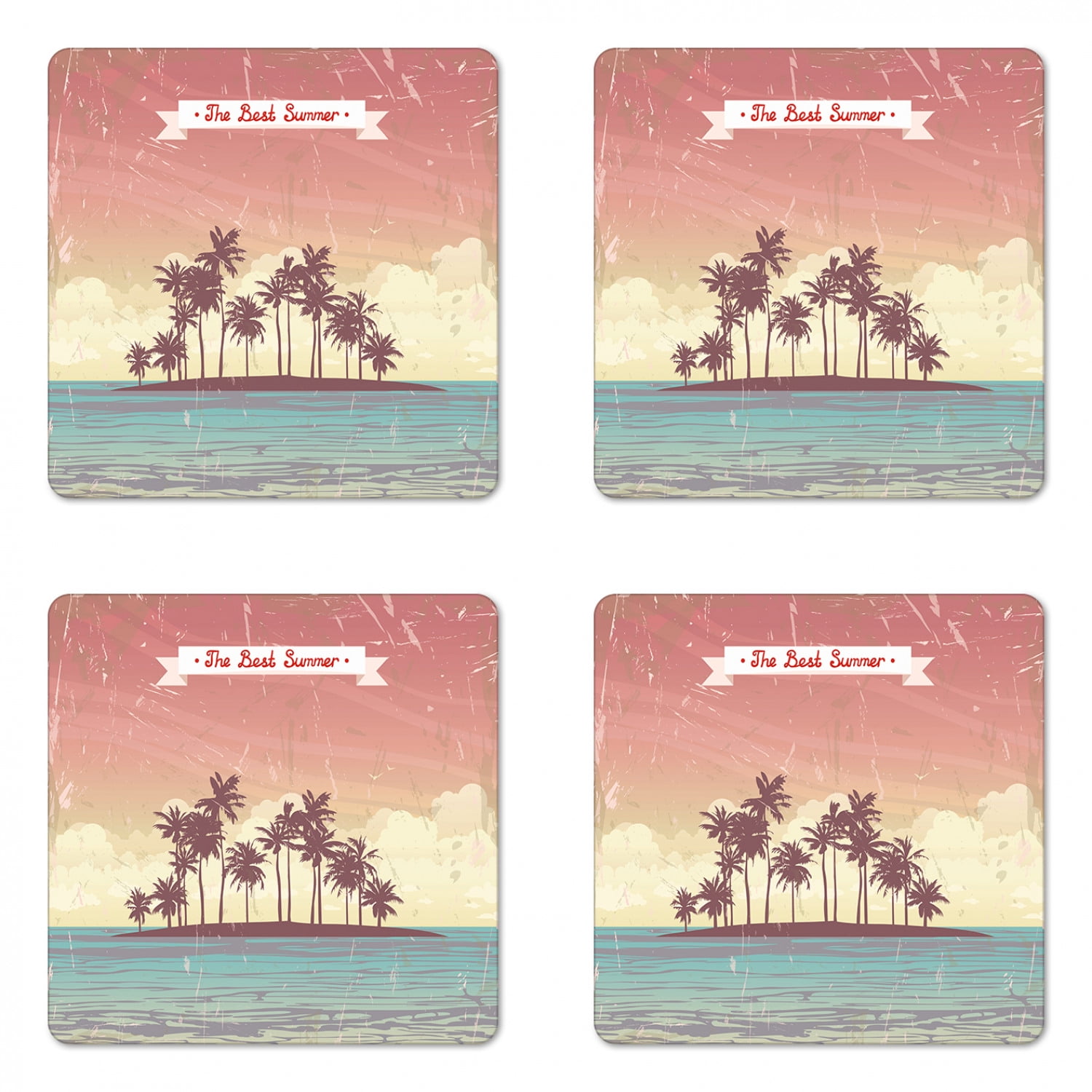 Tropical Coaster Set of 4, Best Summer Calligraphy on Island with Palm ...
