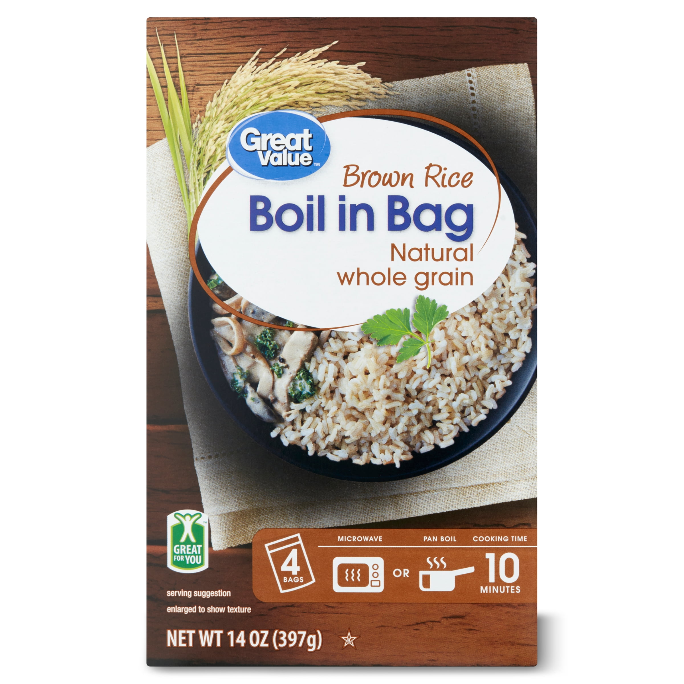 Buy Great Value Boil in Bag Brown Rice, Whole Grain, 14 oz, 4 Count ...