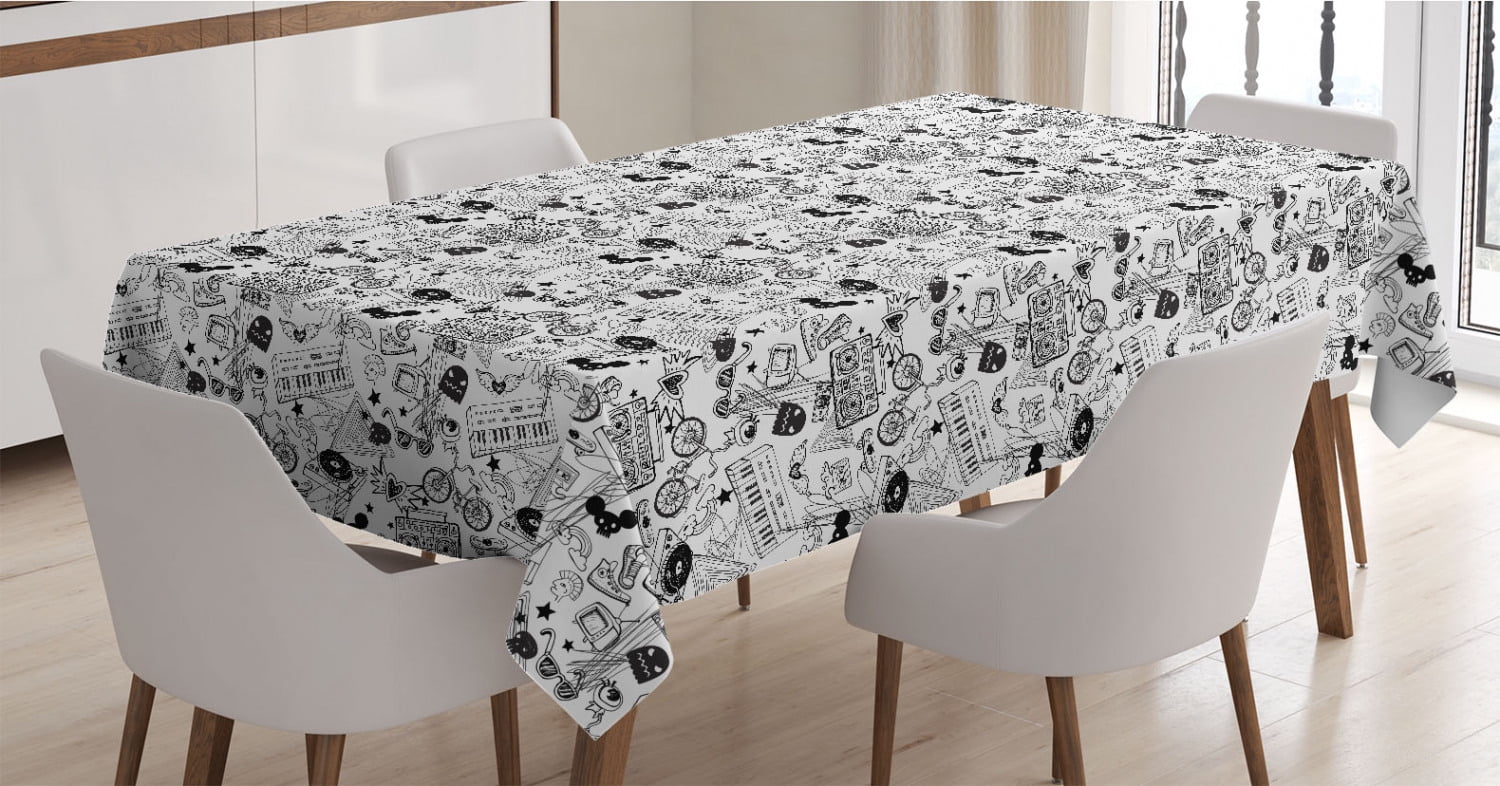 Black and White Tablecloth, Punk Teenage Pattern Cassette Keyboard ...