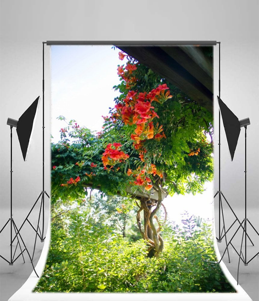 5x7ft Backdrop Blooming Red Flowers Green Plants Photography Background ...