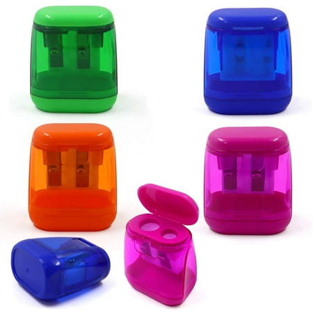 6 PCS Manual Pencil Sharpener, Double Hole Pencil Sharpener with Cover ...
