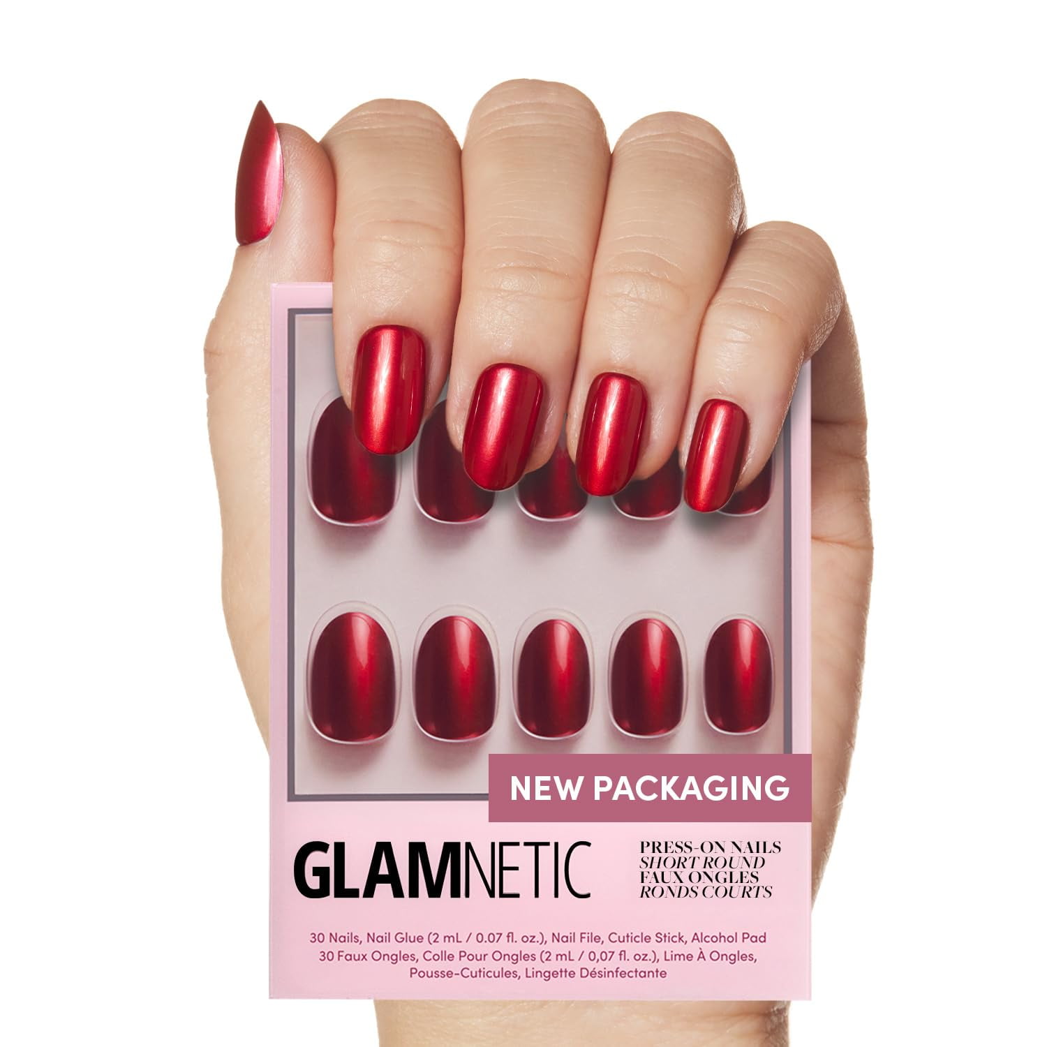 Glamnetic Press On Nails - Cherry Glaze | Short Round Bright Cherry Red Nails With A Glaze ...