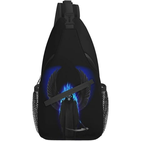 Sling Backpack Grim Reaper And Blue Flame Print Crossbody Shoulder ...