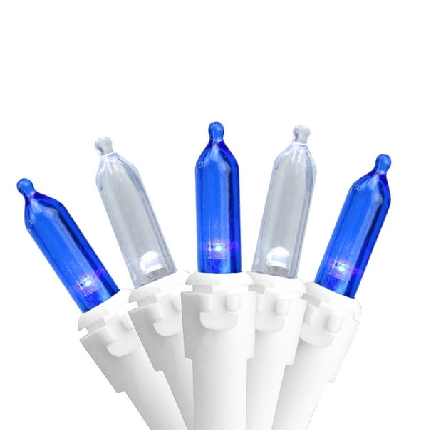 Set of 100 Blue & Pure White LED Mini Christmas Lights 4" Spacing ...