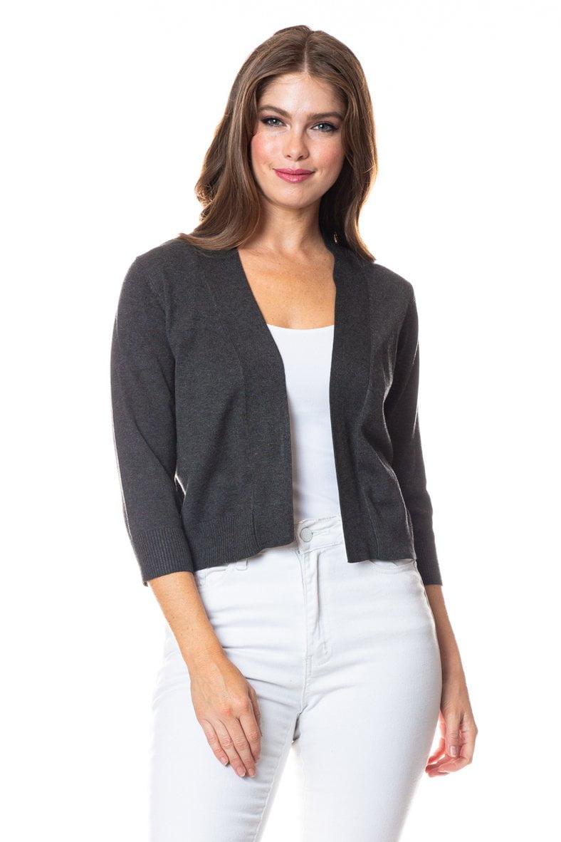 Women 3 4 Sleeve Solid Open Bolero Cropped Cardigan