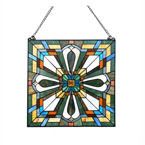 RADIANCE goods Mission-Style Stained Glass Window Panel 20" Wide ...