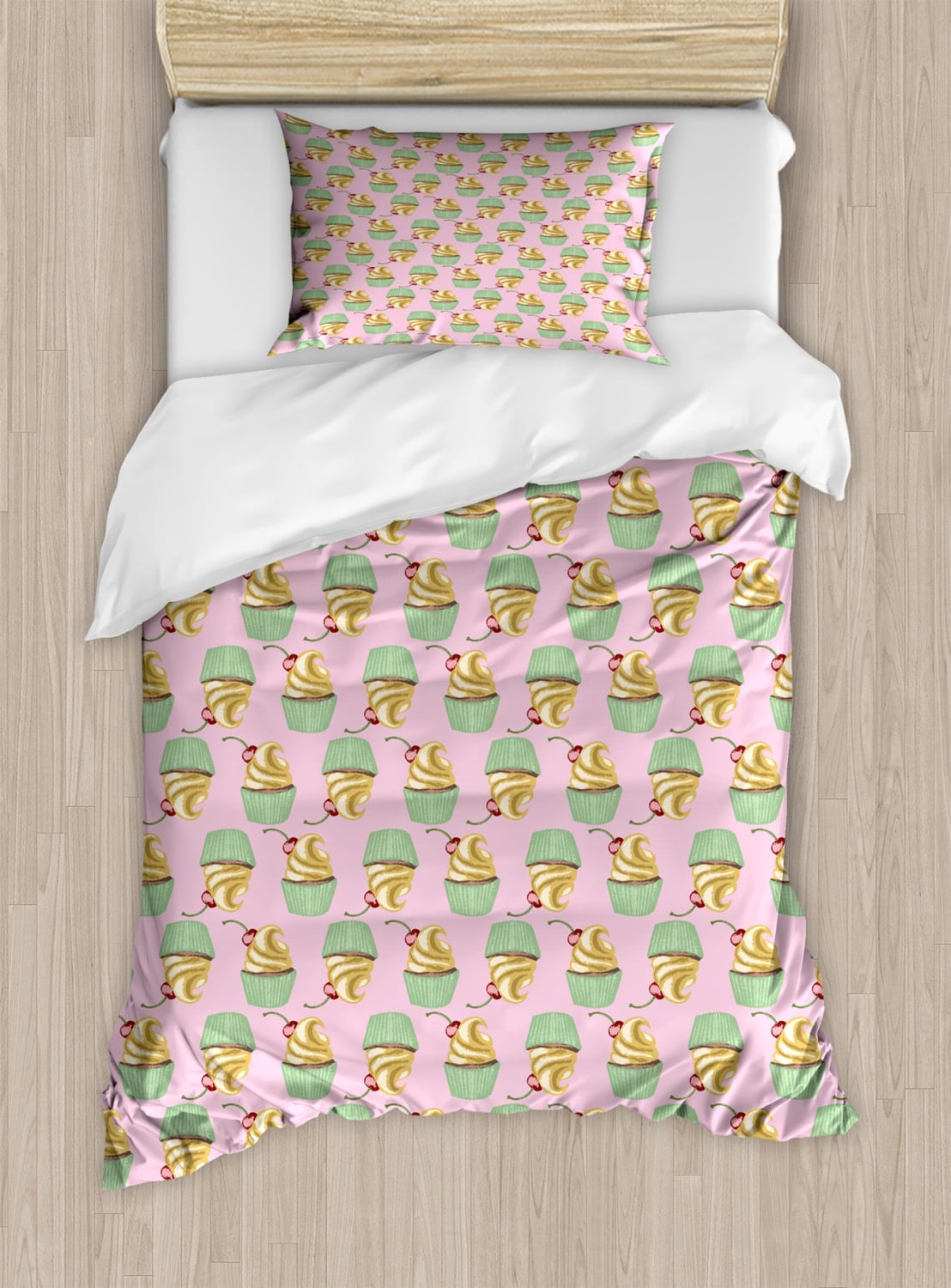 Cupcake Duvet Cover Set Twin Size, Whipped Cream and Cherry on Top ...