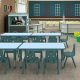 2xhome Blue Kids Table and Chair Set Adjustable Leg Wide Activity Table ...