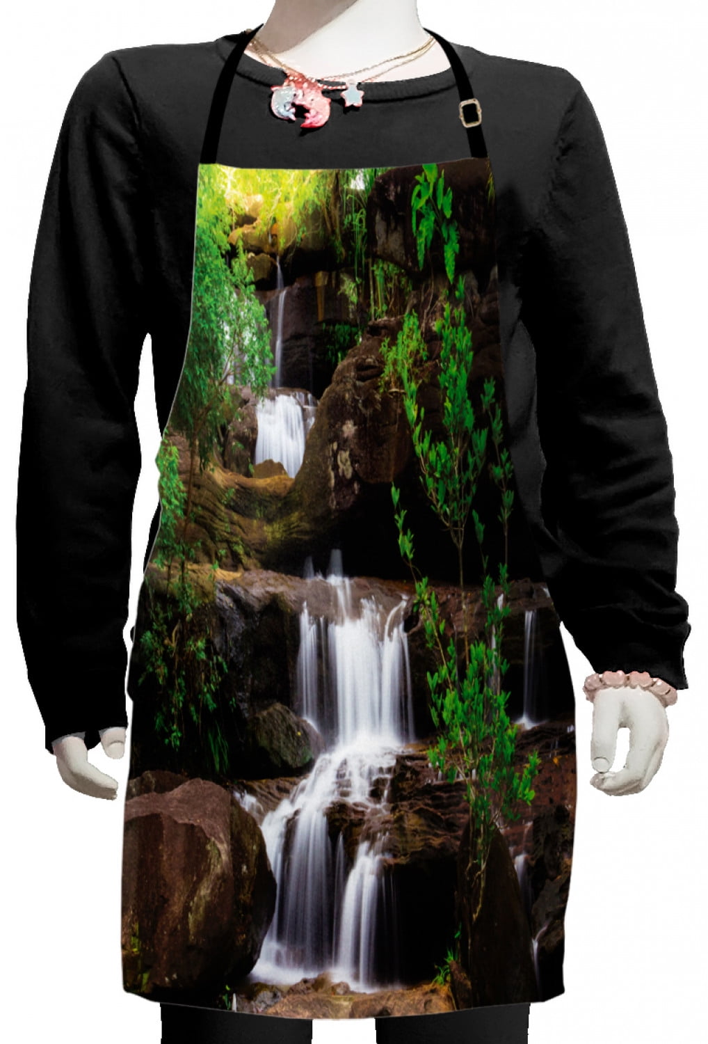 Waterfall Kids Apron, Little Waterfalls Flow on Rock Stairs Surrounded ...