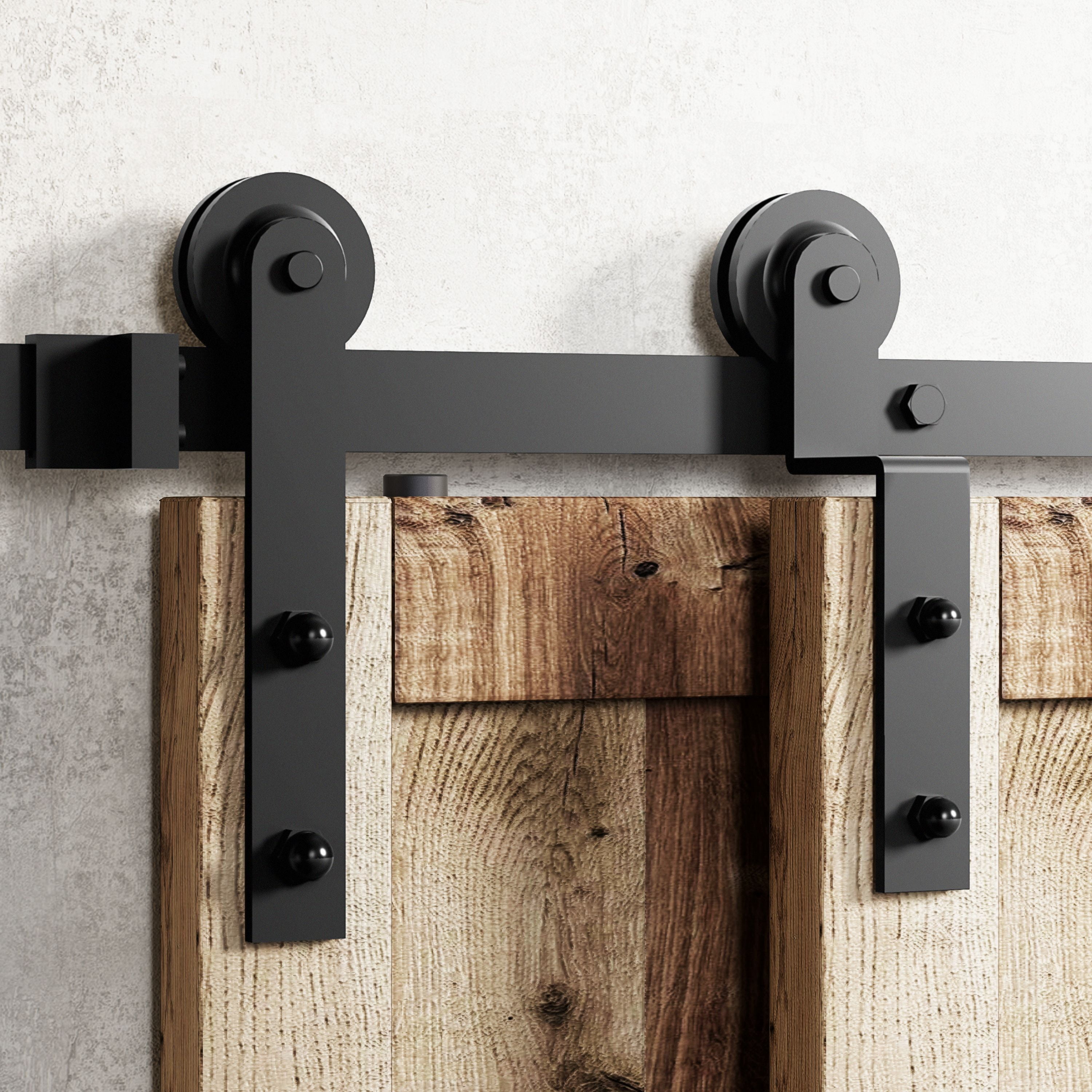 Homacer Black Rustic Single Track Bypass Sliding Barn Door Hardware Kit For Twodouble Doors 6