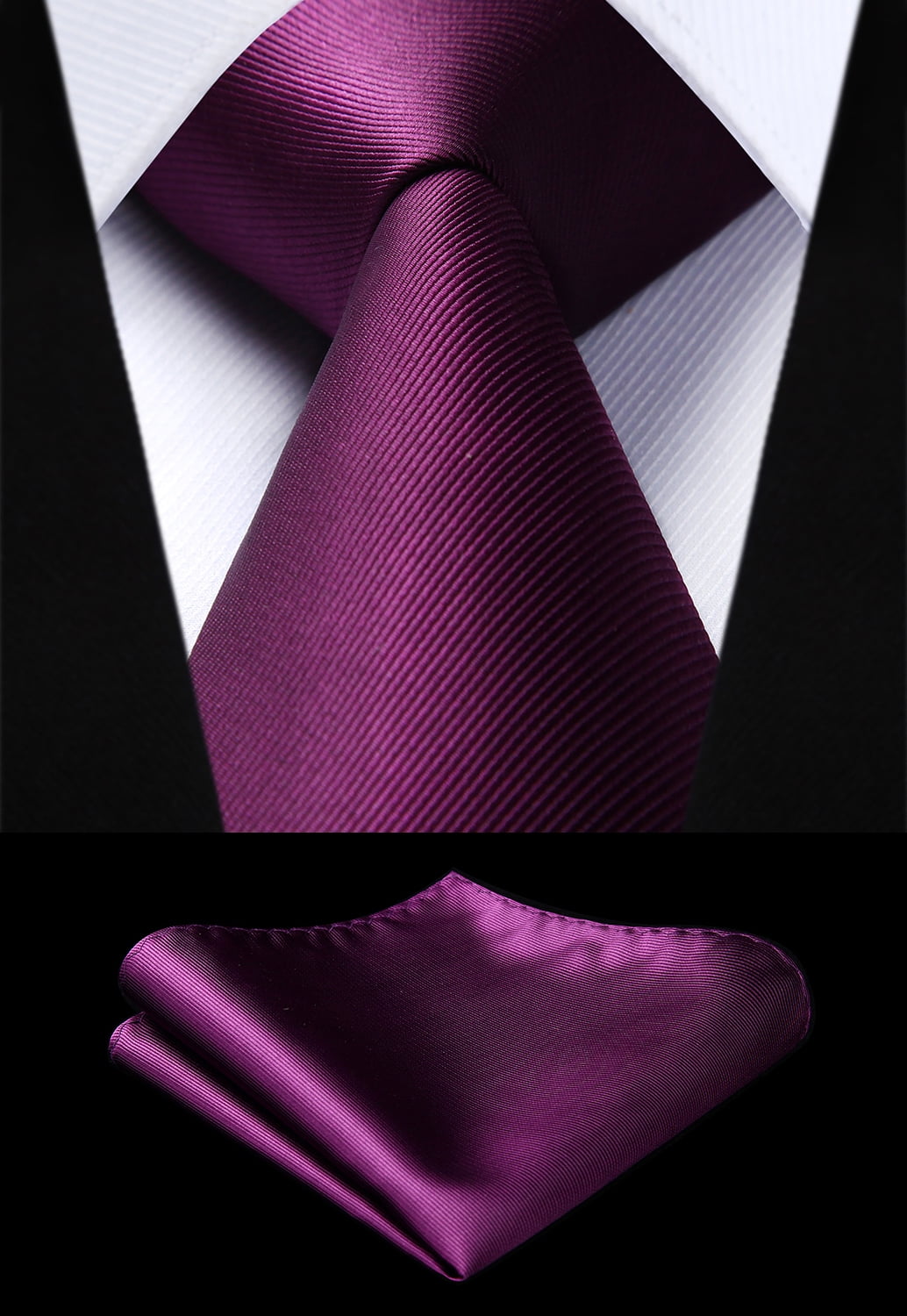 HISDERN Solid Color Ties for Men Business Tie and Pocket Square Set ...