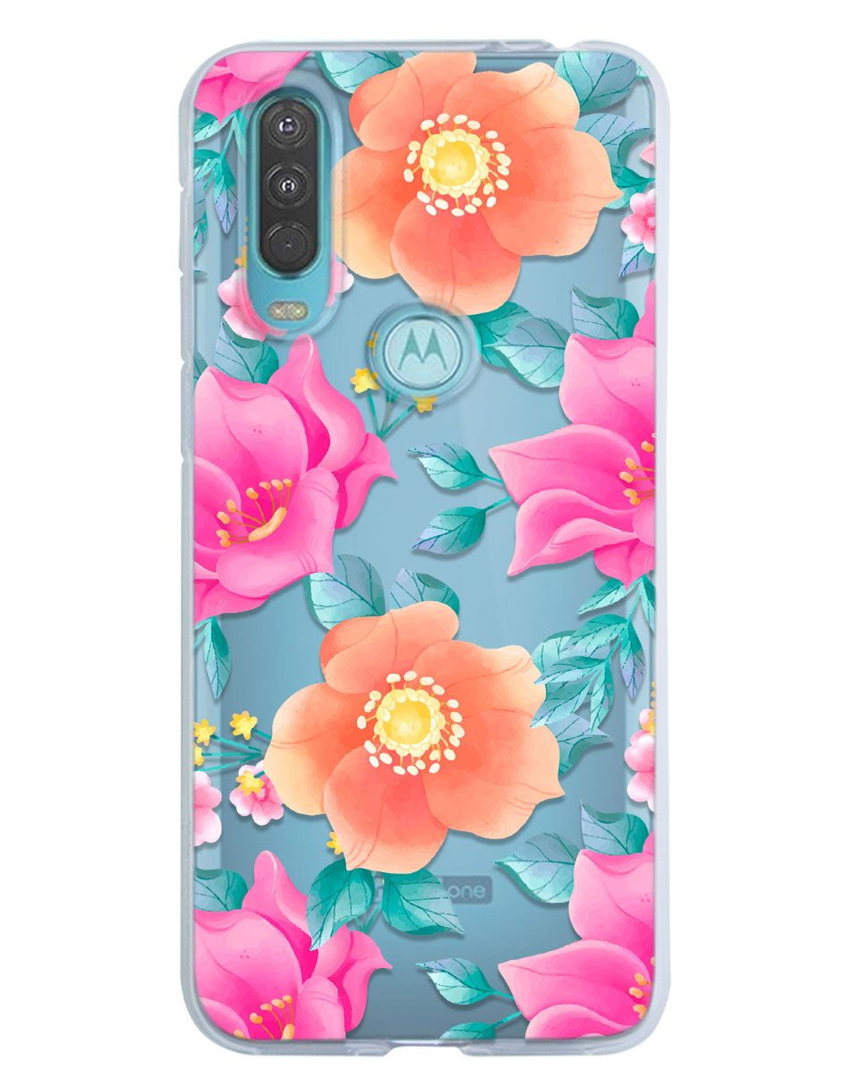 Funda Antigolpes InstaCase para Moto One Action Flores Rosas y Naranjas ...