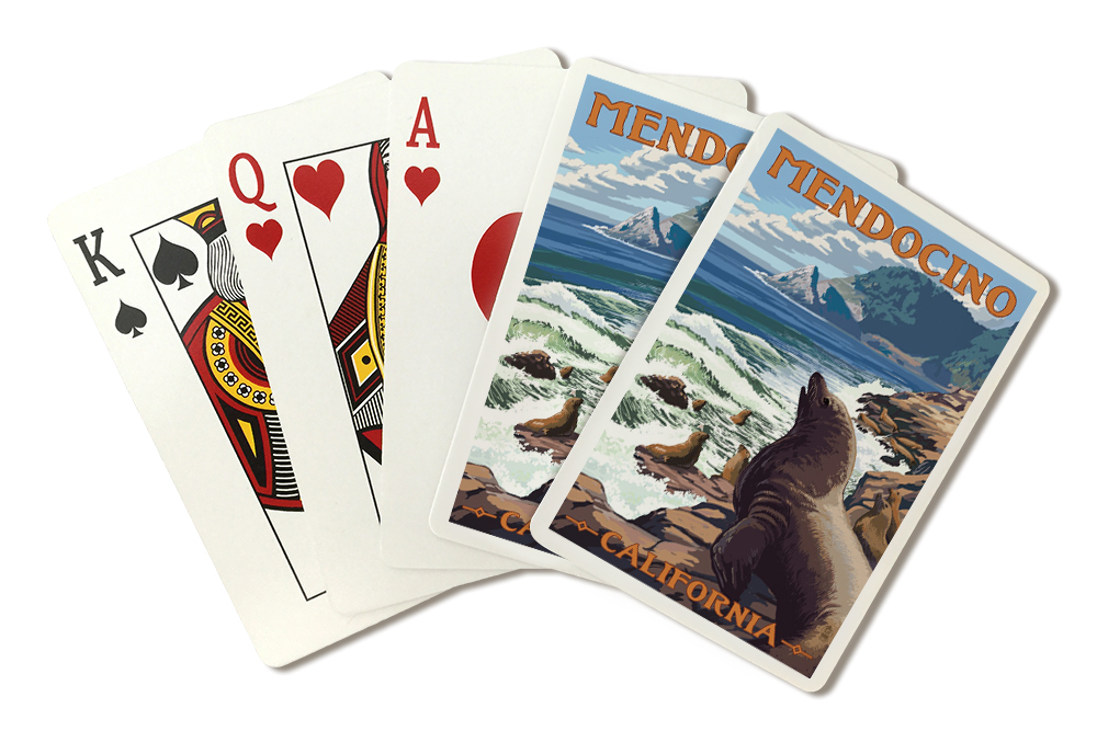 Mendocino, California, Sea Lions, Lantern Press, Premium Playing Cards ...