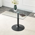 38.5" Square Glass Dining Table, Modern Minimalist with Metal Single ...