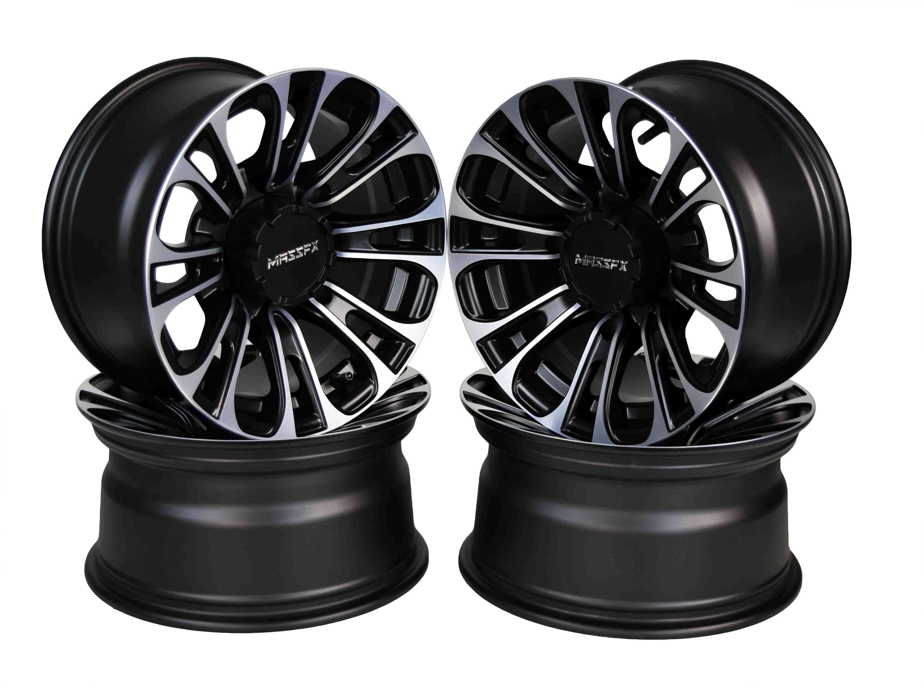 MASSFX QUAKE 14x7 4/156 ATV/UTV Wheel Polaris RZR Black Rim w Lugnuts ...
