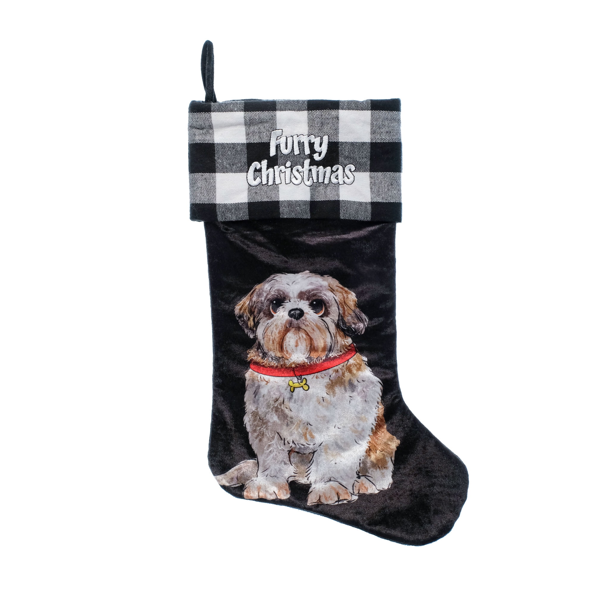 ASPCA, Shih Tzu 20 inch Velour Christmas Stocking, Black, Multi-Color ...