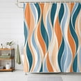Abstract Curves Shower Curtain, Retro Teal Orange Fluid Ribbons Wavy ...
