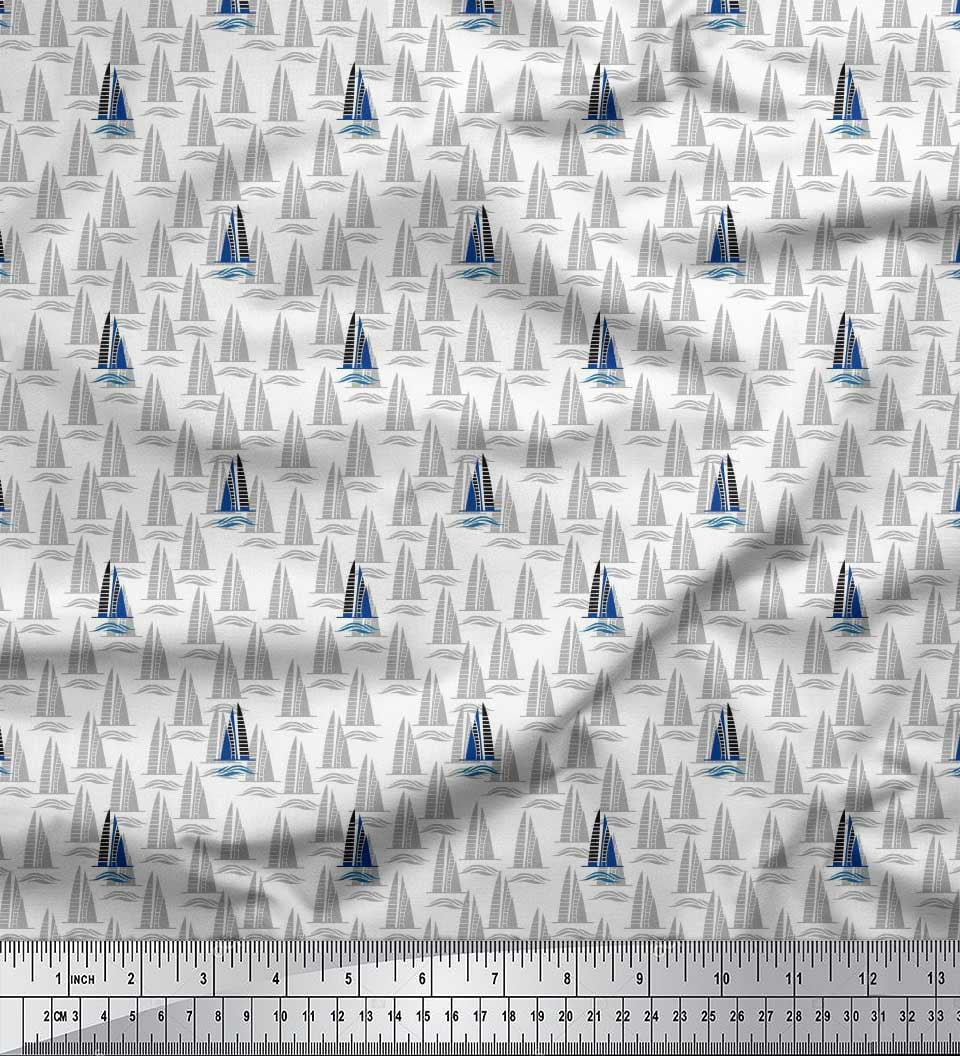 Soimoi Black Cotton Duck Fabric Yacht & Waves Nautical Print Fabric by ...