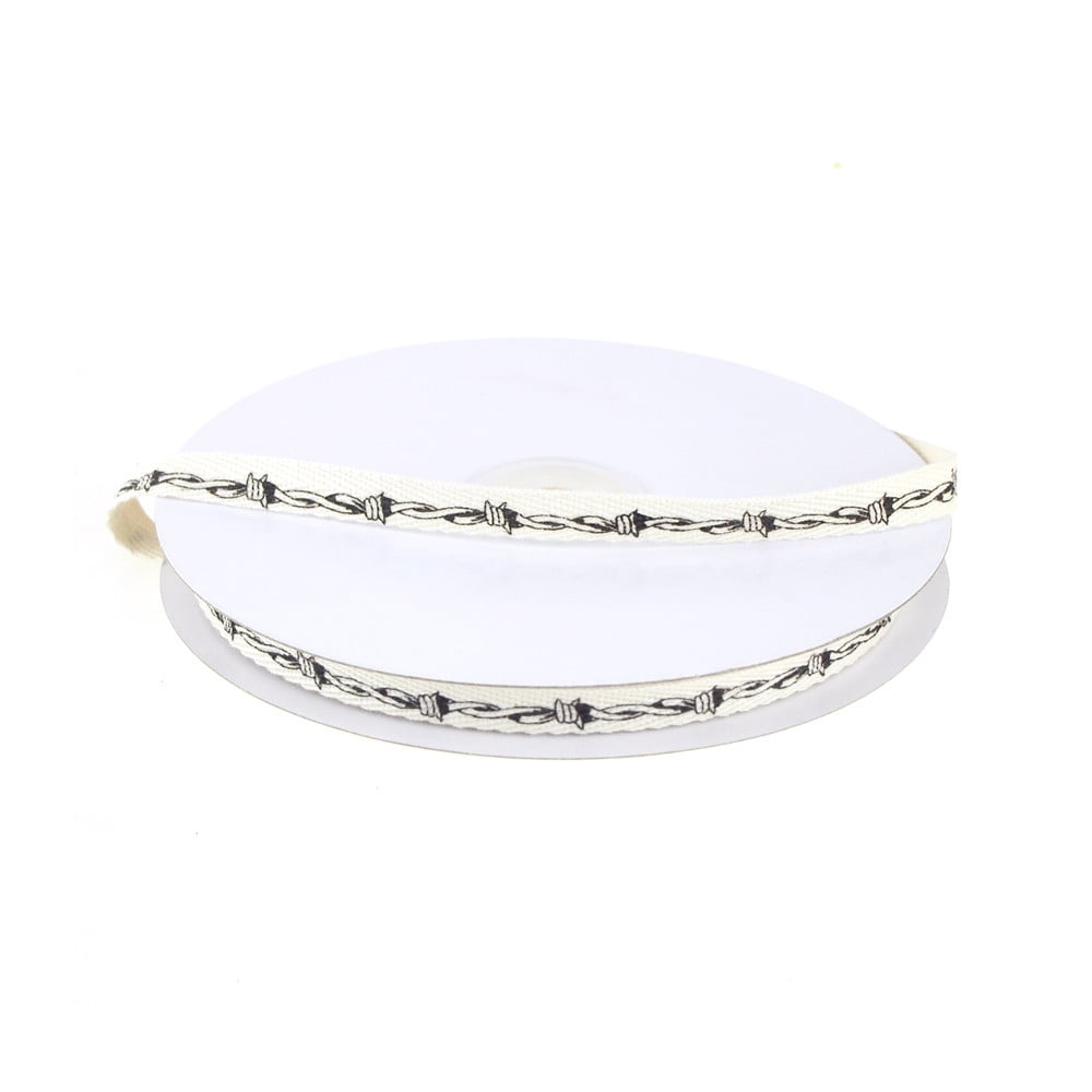 Black Barbed Wire Print Cotton Twill Ribbon, 3/8-inch, 25-yard ...