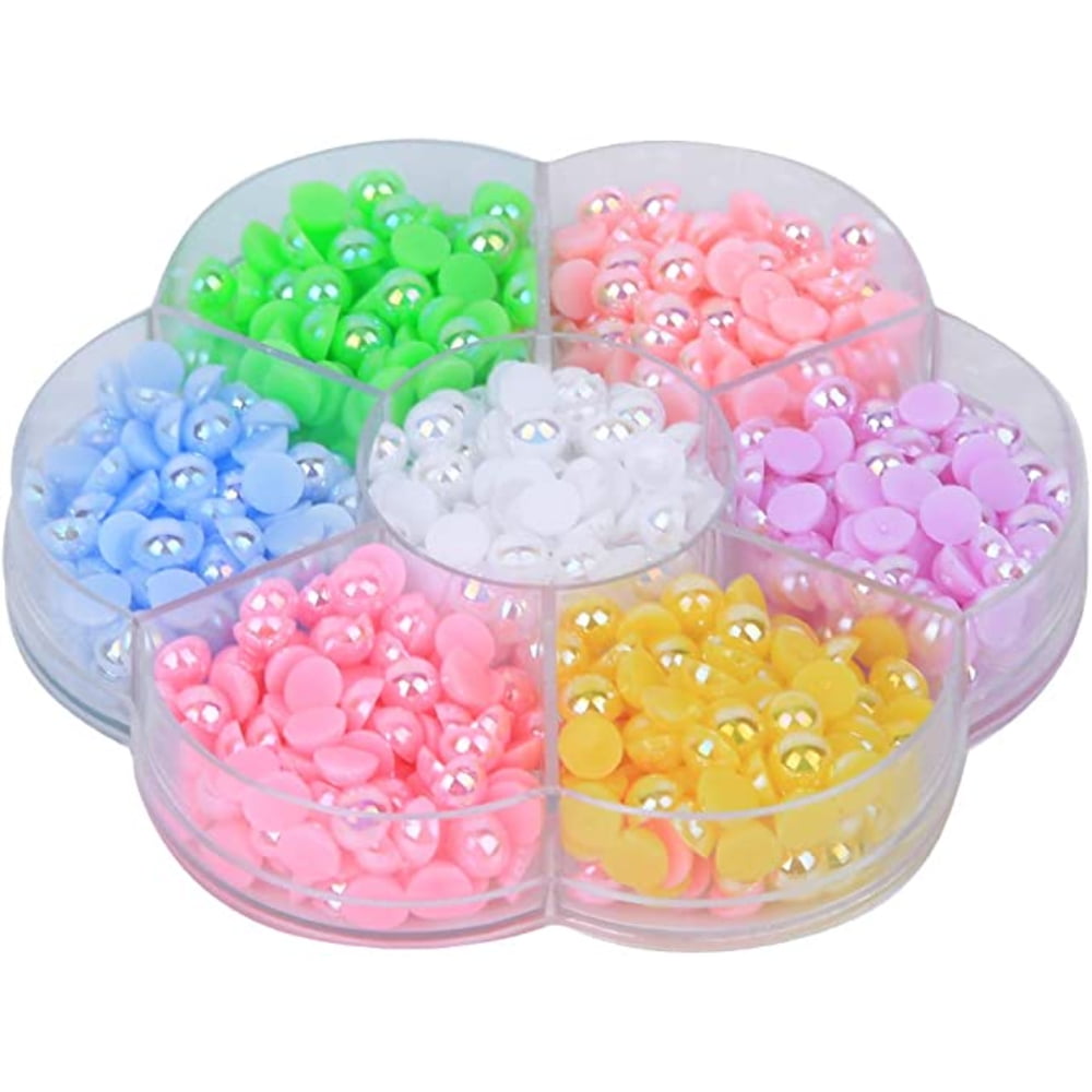 PEACNNG Flat Bottom Beads, Colorful Semicircle Plastic Imitation Beads ...